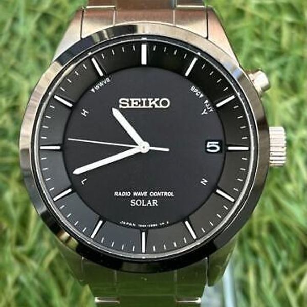 SEIKO Radio Wave Solar Men's Watch Black Dial Vintage Excellent ...