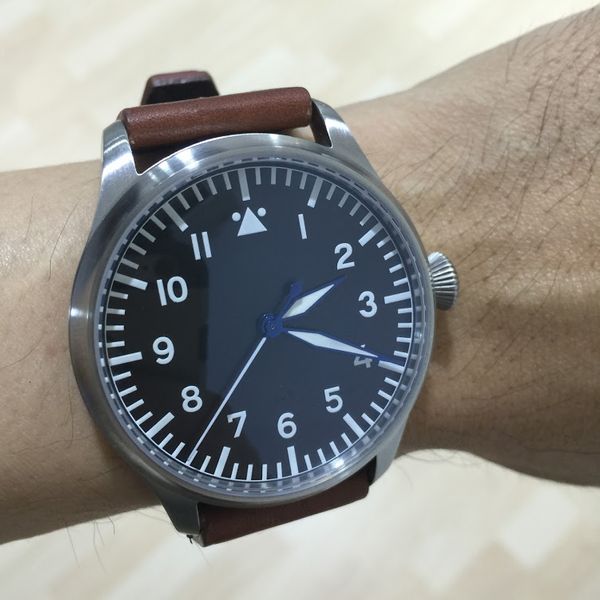 TISELL Pilot Watch 43mm Type A Sea-gull ST25 Automatic Super-Luminova C ...