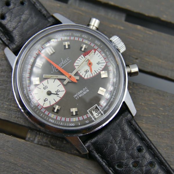 70's vintage watch mens HEURLUX chronograph racing Landeron 189 ...