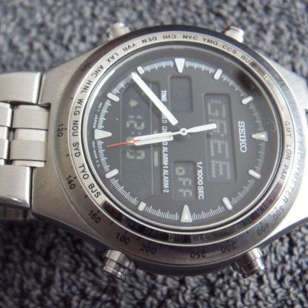 Seiko GMT H021-8001 Duo Display Ana & Digi Quartz Alarm Cronografo ...
