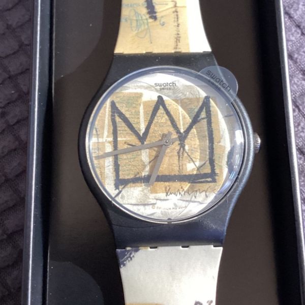 New Swiss Made Swatch UNTITLED BY JEAN-MICHEL BASQUIAT SUOZ355 ART 41MM ...