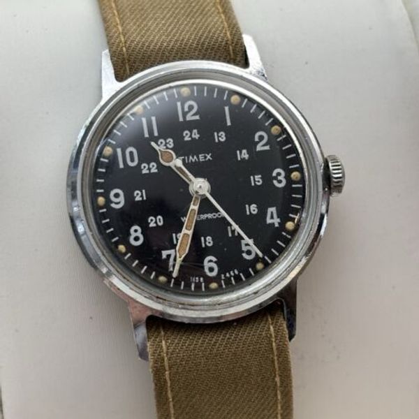 Vintage Timex Military Field Waterproof Watch 24 Hour Markers RARE 1158 ...