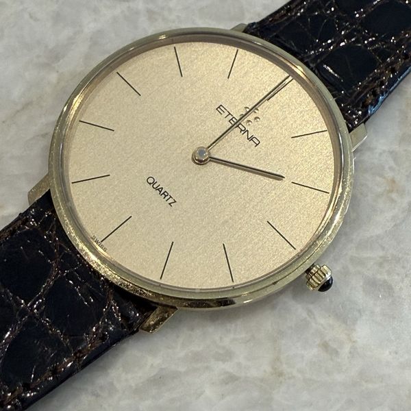 GENTS ETERNA QUARTZ SOLID GOLD 18K WRIST WATCH SWISS MEN'S VINTAGE ...