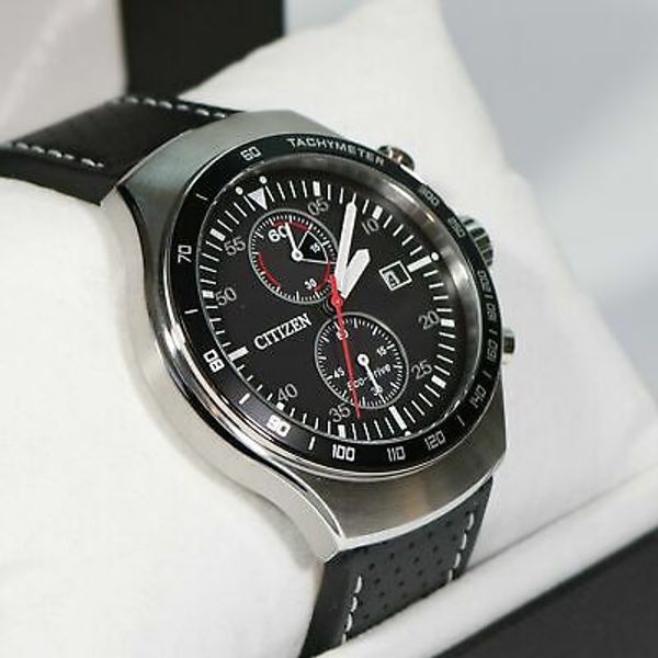 Citizen Eco Drive Black Dial Leather Strap Chronograph Watch CA7010-19E ...