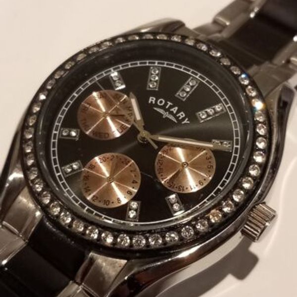 LADIES ROTARY SWISS WATCH QUARTZ DIAMANTE CHRONOSPEED NEW BATTERY BOX ...