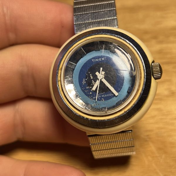 Vintage 1960s Timex White Face Blue Dial Watch Water Resistant Untested ...