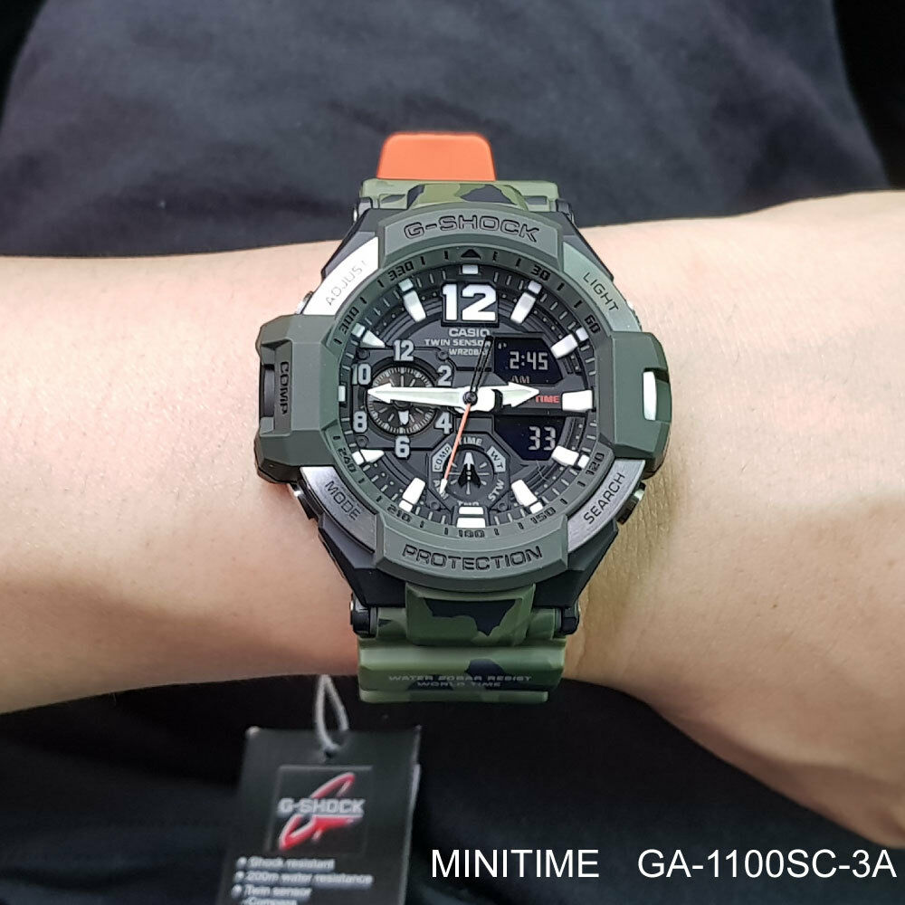 Casio G-Shock GA-1100SC-3A GravityMaster Compass Thermometer Camo Olive ...