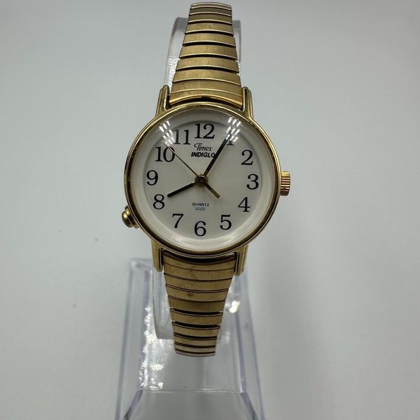 Vintage Timex Indiglo Watch Women Gold Tone Stretch Band 1995 Works 6. ...