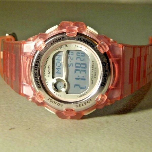 WOMENS CASIO BABY G SHOCK PINK JELLY DIGITAL WATCH BG 3000 RUNNING 3136 ...