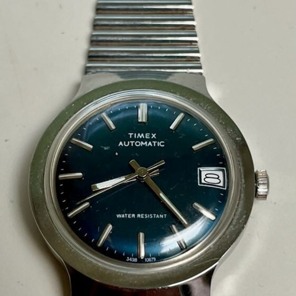 Vintage 70s TIMEX Automatic Water Resistant Stainless Men's Watch Blue ...
