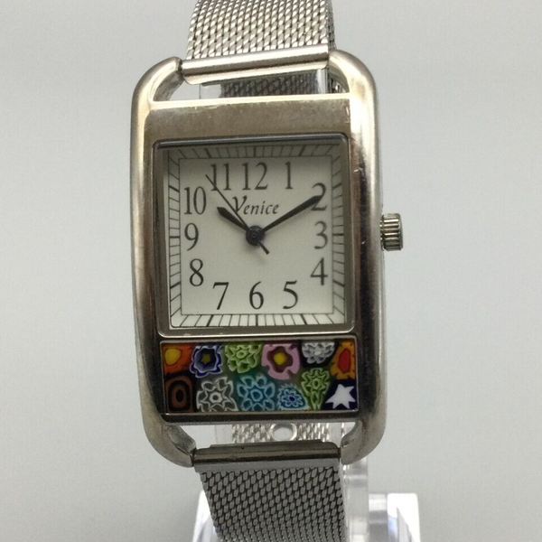 Vtg Venice Murano Glass Millefiori Watch Women Silver Tone Mesh Band ...