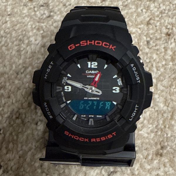 Casio G100-1BVWT G-Shock Watch Digital/Analog Black Resin Band Red ...