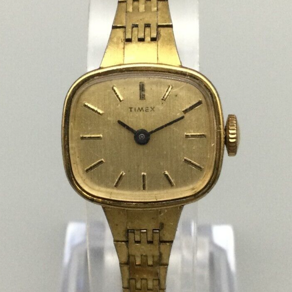 Vintage Timex Watch Women Gold Tone Rectangle Dial Manual Wind 6.5 ...