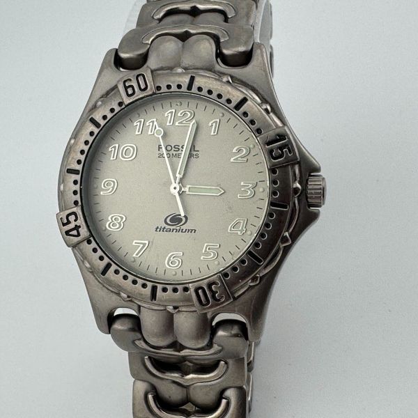 Fossil Quartz Watch TI-5001 Men 200m All Titanium Rotating Bezel New ...