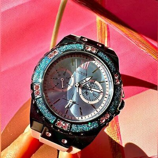 Guess Women's Limelight Blue Dial Pink Rubber Strap Watch 38mm Pink ...