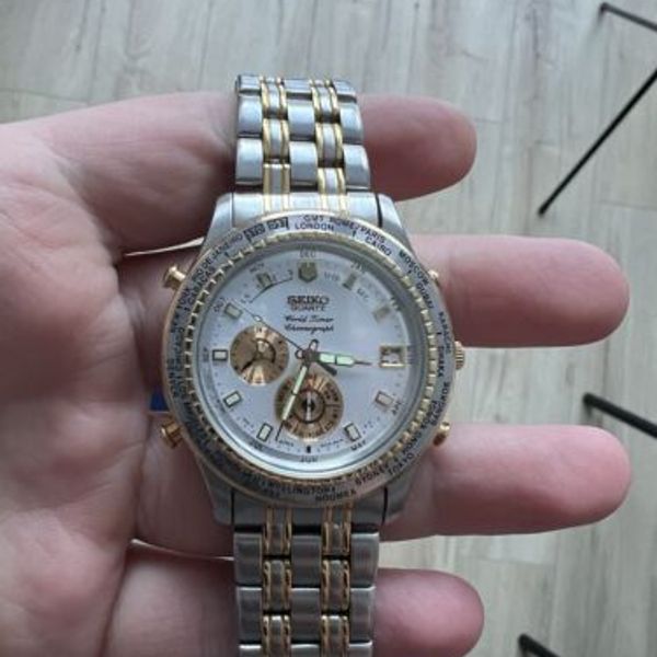 Seiko Quartz Rare World Timer Chronograph - Mens | WatchCharts Marketplace