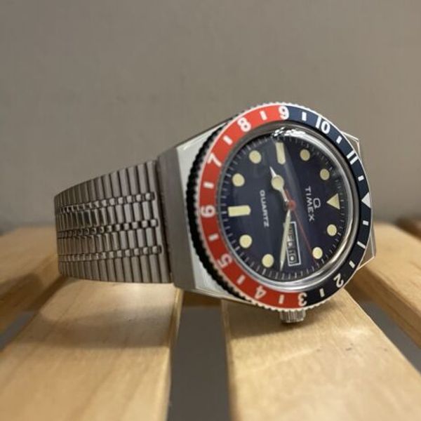 Timex Q Diver Vintage Inspired 1979 Reissue Watch Pepsi Bezel Quartz ...