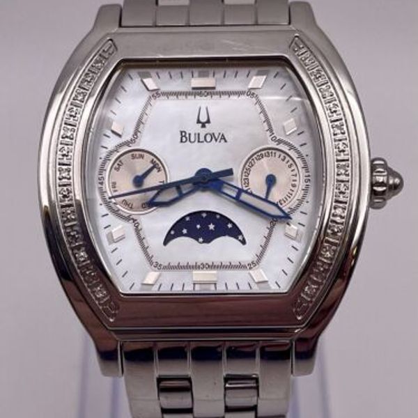 Bulova Diamond Moon Phase Womenâ s Tank Style Watch Day / Date 96R51 ...