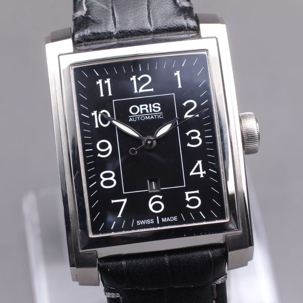 Read [NEAR MINT] Oris 7657 Rectangular Date Black Dial AT Mens Watch ...