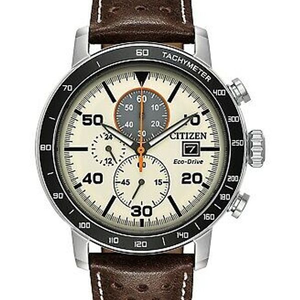 Citizen Eco-Drive Brycen Chronograph Brown Leather Strap Men's Watch ...