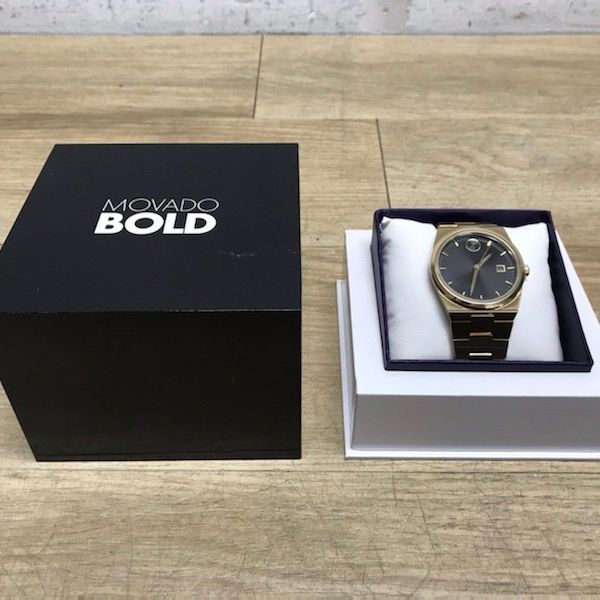 Movado Bold Quest Quartz Black Dial Gold Tone Stainless Steel Mens ...