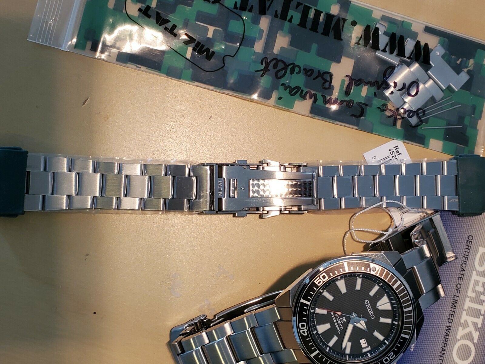 Seiko Samurai Black SRPB51 watch + new Strapcode Hexad steel bracelet w ...