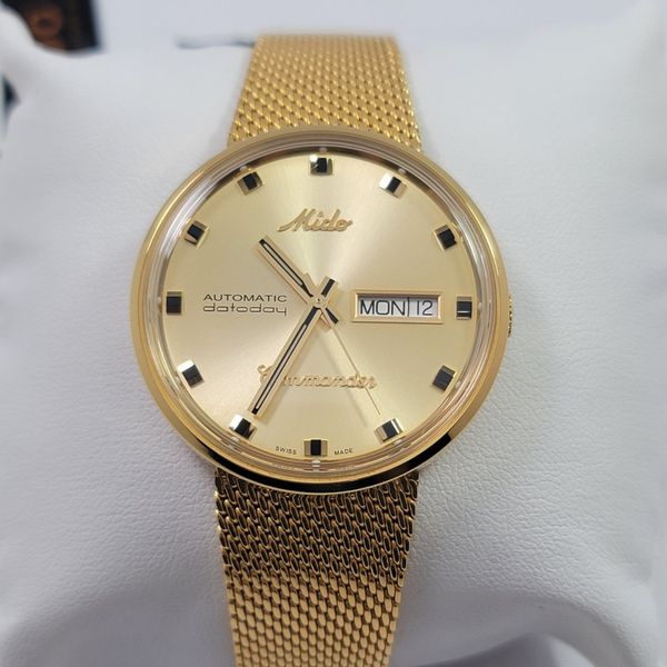 Mido Commander SWISS Automatic Gold Tone Mesh Unisex Day Date Watch ...