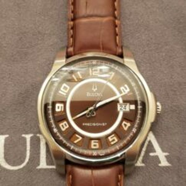 Bulova Precisionist 96B128 Brown Dial Brown Leather Men's Watch / NO ...