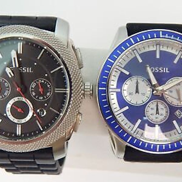 Fossil FS-4572 & BQ-1262 Chronograph Black Silicon Band Watches ...