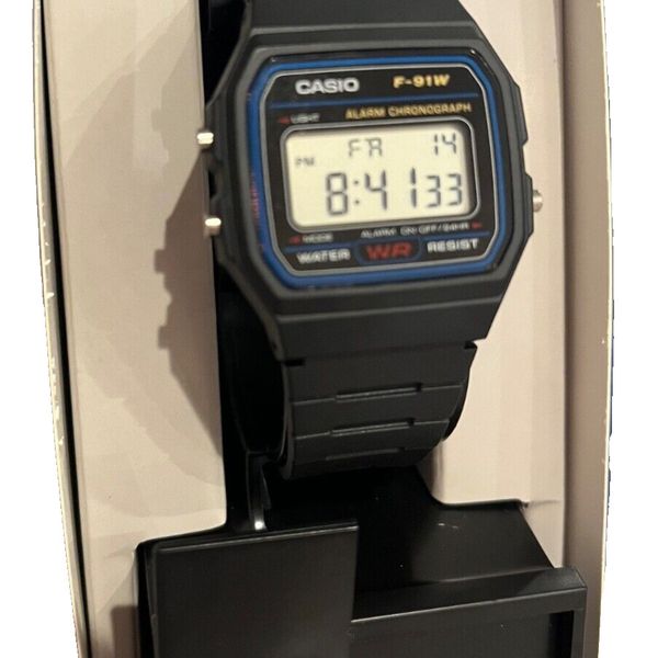 CASIO F-91W-1CR Classic Digital Black Resin Chronograph Alarm Sport ...