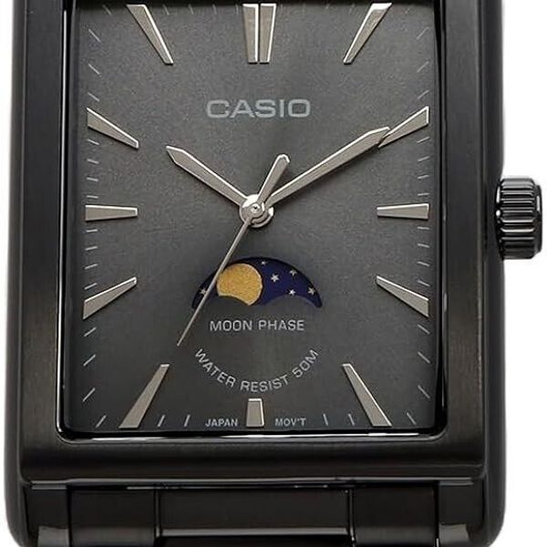 Casio MTP-M105B-1AV Black Moon Phase Rectangular Dial Watch ...