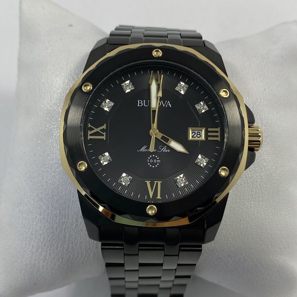 Bulova Marine Star Diamonds Quartz Black IP Stainless Steel Men's Watch ...