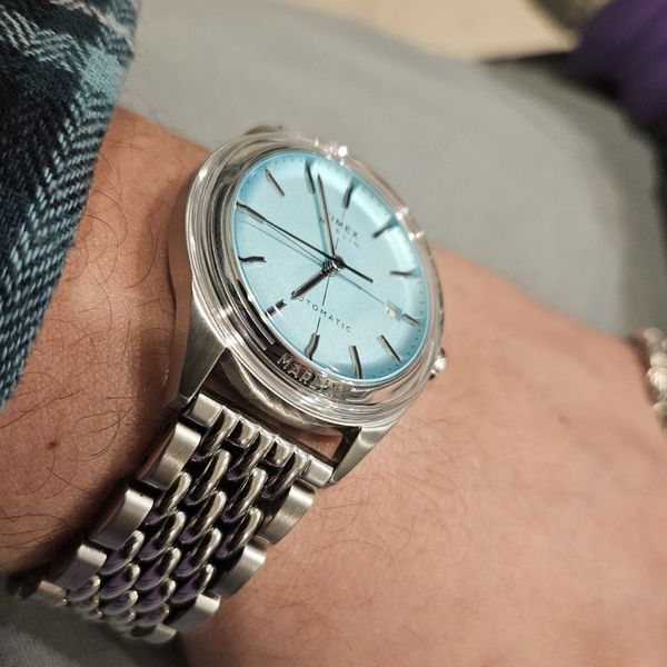 Timex Marlin Jet Automatic (38mm) Light Blue Dial / Black Fabric Strap ...