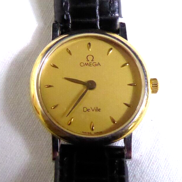 OMEGA De Ville Cal. 1471 Quartz Gold Dial 23mm Ladies Watch ...