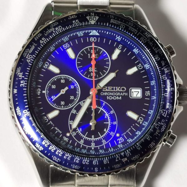 Mint Seiko Flightmaster Blue 7T92-0CF0 SND255 Quartz Chronograph Pilot ...
