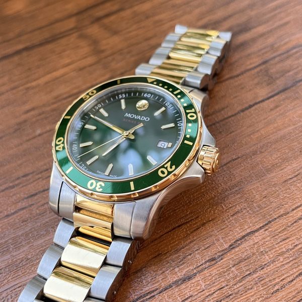 Movado 800 series 40mm diver green dial 2 toned ref 2600147 pre owned ...