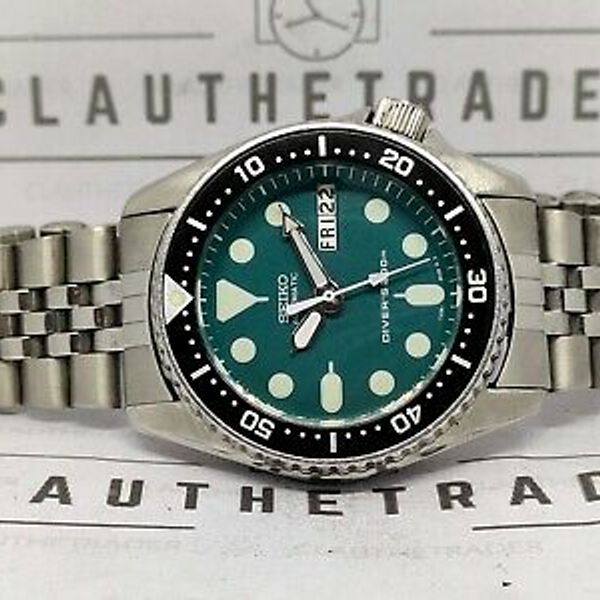 SEIKO 7S26-0030 SKX013 AUTOMATIC MENS WATCH GREEN MODDED SN 2D5299 ...