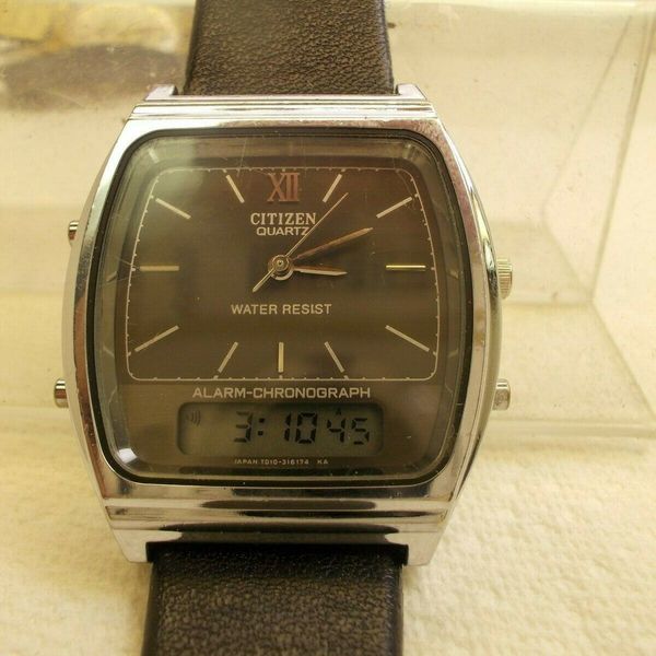 VINTAGE, CITIZEN,LCD,& DIGITAL, DISPLAY DRESS WATCH, GREY DIAL,T011 ...