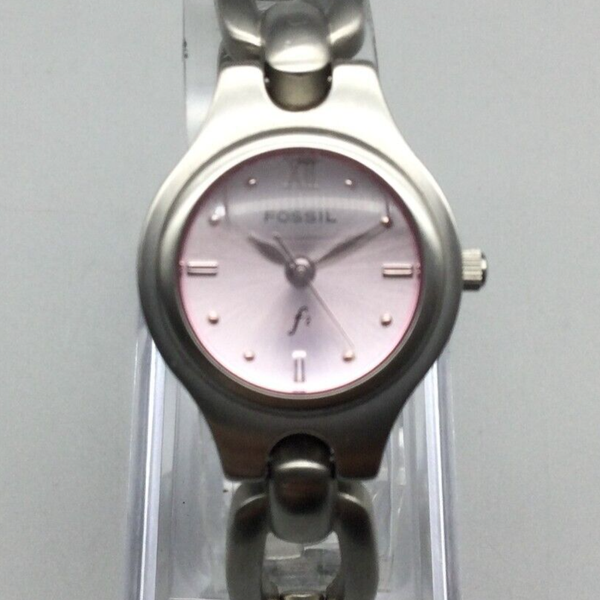 Fossil Watch Women Silver Tone Stainless Pink Dial ES-9035 New Battery ...
