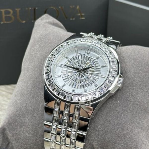 NEWâ CRYSTALSâ Bulova Phantom Silver Dial Silver Steel Men's Watch ...