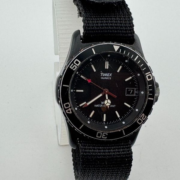 VTG Timex Quartz Watch Unisex Black Resin Rotating Bezel Diver Style ...