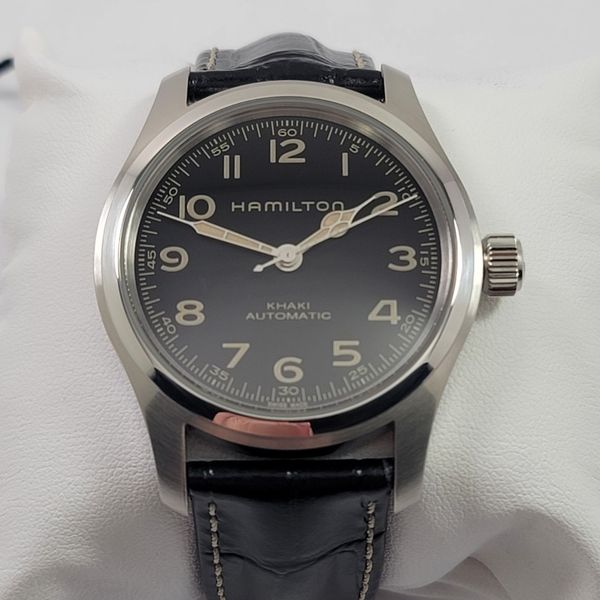 Hamilton Khaki Field Murph Automatic Black Leather Strap Men's Watch ...