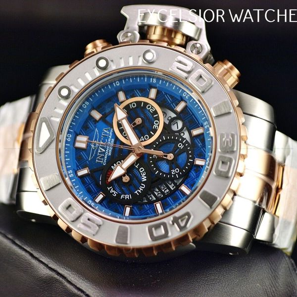 Rare New Invicta Sea Hunter Men's 70mm Swiss Chrono Two Tone Blue Dial ...