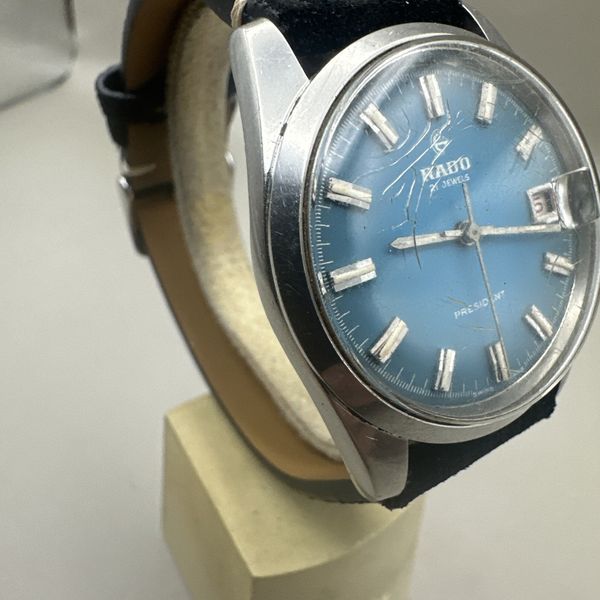 Vintage Rado Watch President 21 Jewels Manual Swiss Blue Dial Red Wheel ...