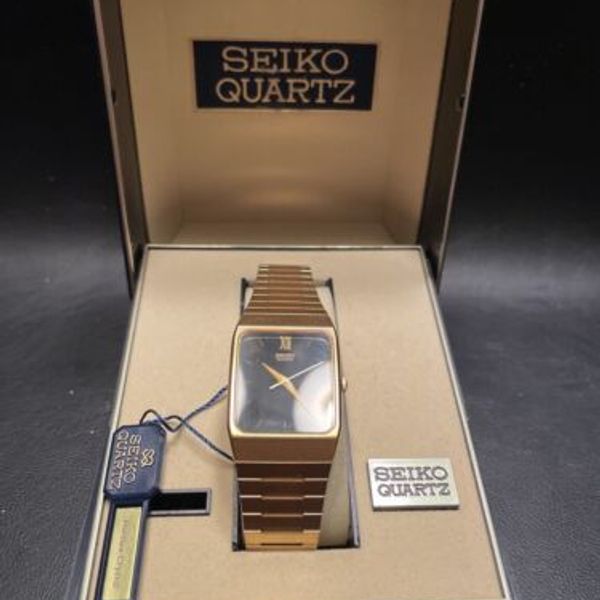 Men's vintage Seiko quartz gold Tone metal watch in original box Works | WatchCharts Marketplace