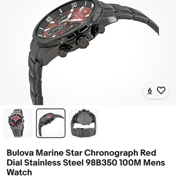 Bulova Menâ s Watch Marine Star Chronograph Red Dial Stainless Steel ...