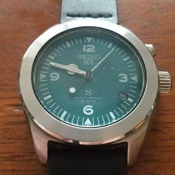 Vintage Seiko SUS AGS SCFT009 / 5M22-6C30 Quartz Green Dial Date Mens ...