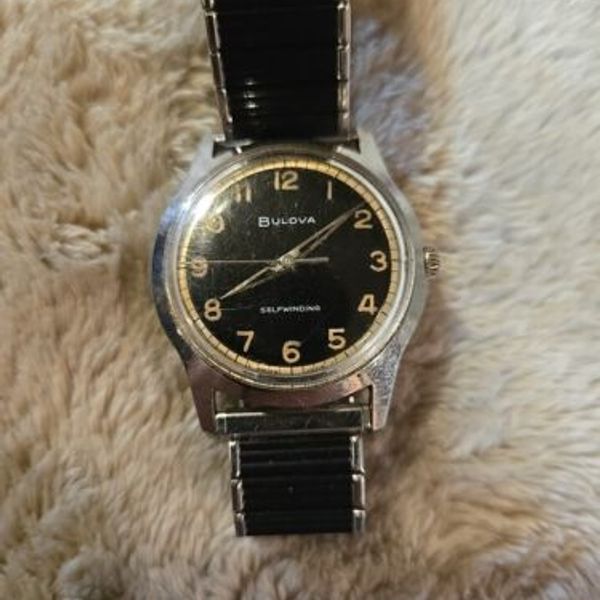 VINTAGE 1961 BULOVA MILITARY STYLE BLACK DIAL & BAND SS AUTOMATIC ...
