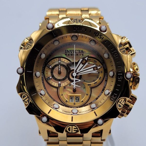 Invicta Reserve Venom Shutter Mother of Pearl Dial Men's Gold Quartz ...