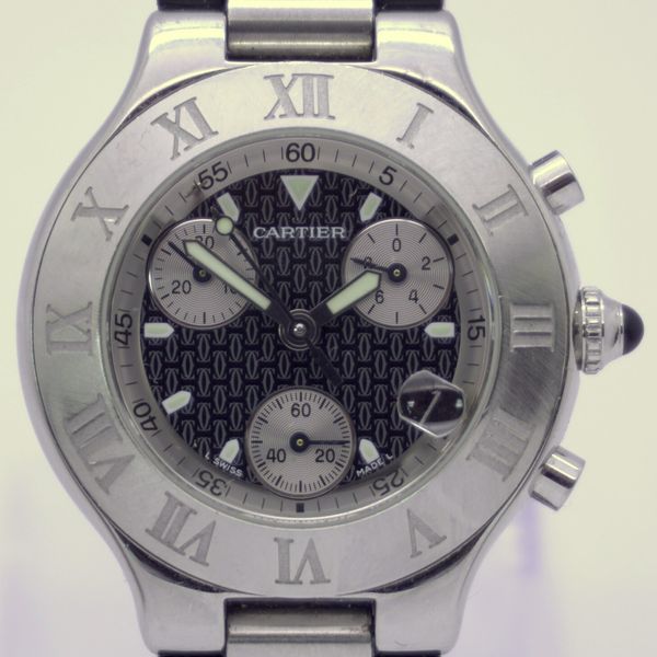 Cartier Chronoscaph 21 Ref. 2424 Stainless Steel Watch With Black ...